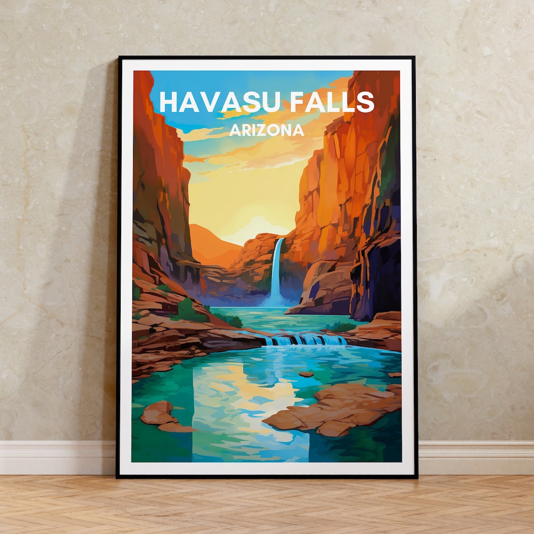 Havasu Falls Travel Poster, Havasu Falls Wall Art, Waterfall Print ...