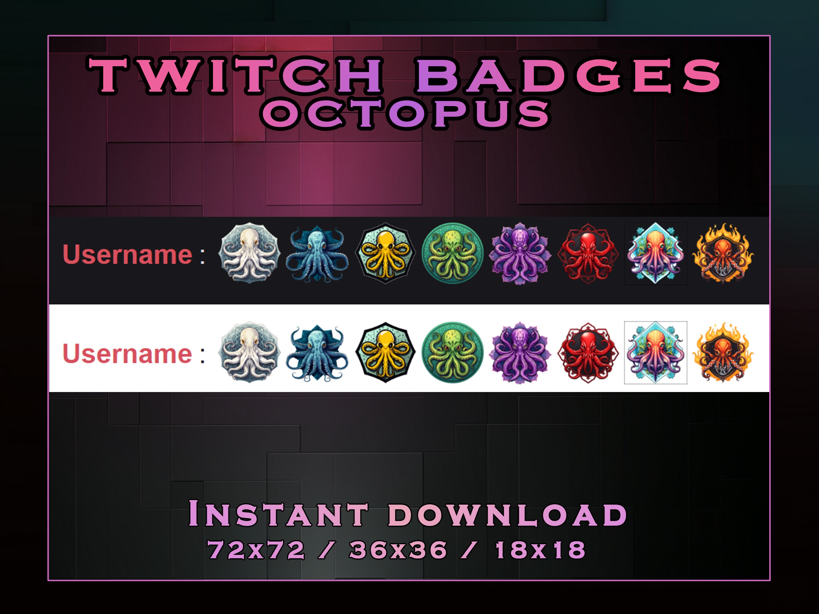 Octopus Sub Badges for Twitch, Youtube, Discord Stream Badges Twitch ...