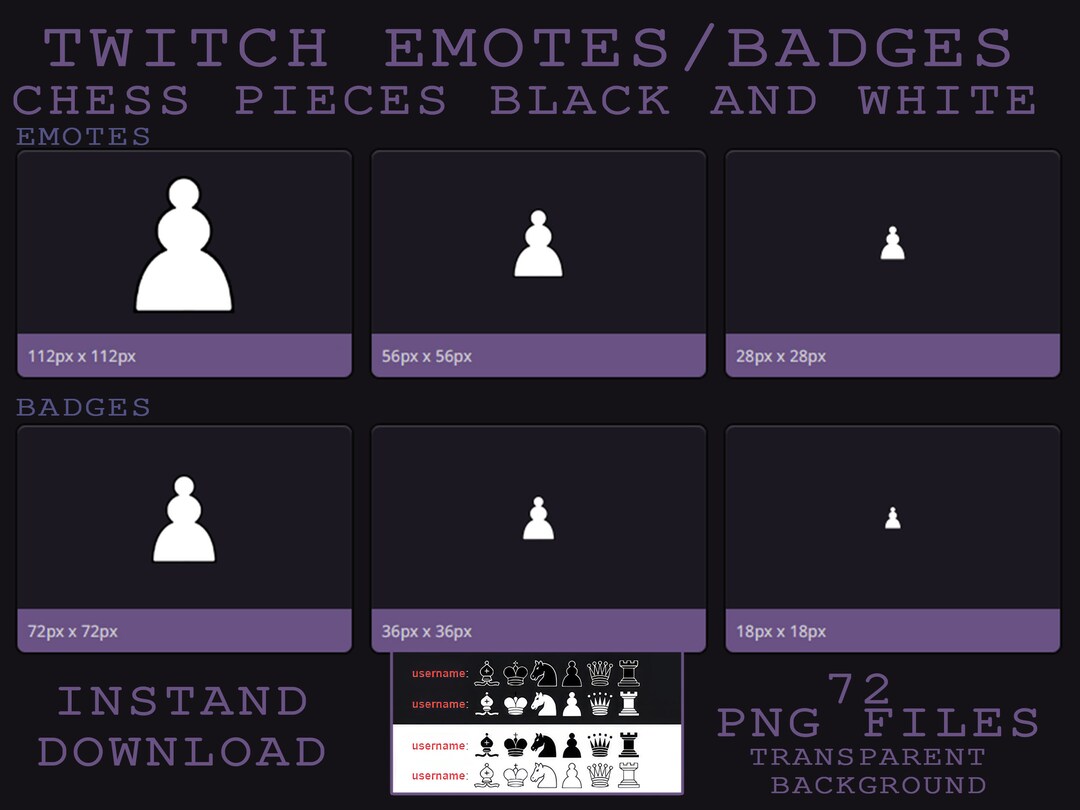 Twitch Emotes/badges Chess Pieces Black and White 6 Sizes - Etsy