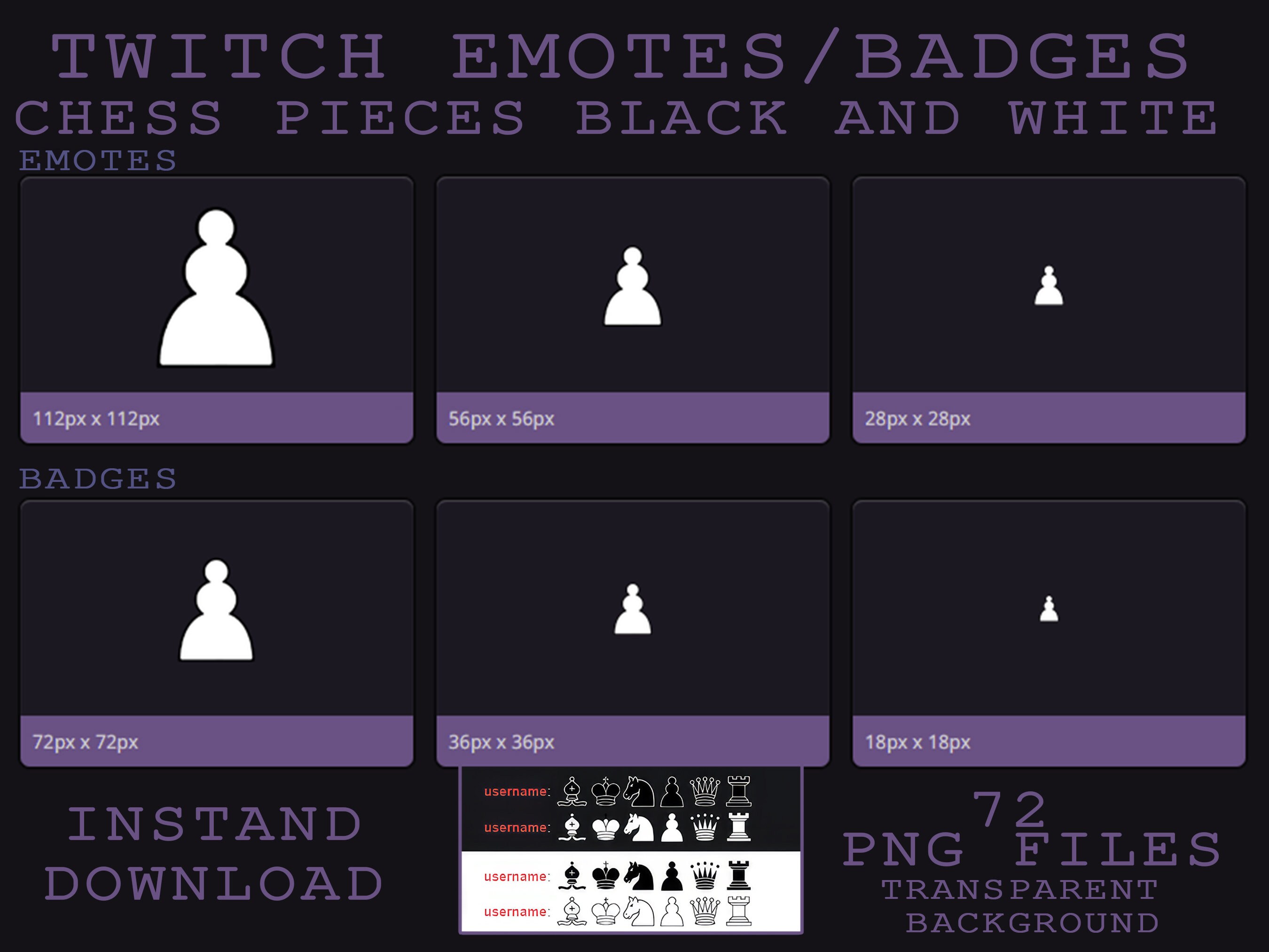 Twitch Emotes/badges Chess Pieces Black and White 6 Sizes Twitch ...