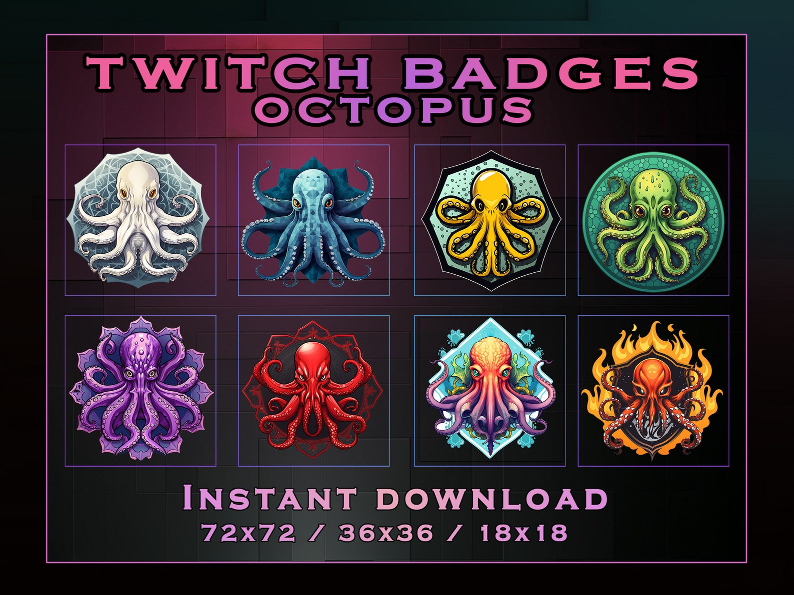 Octopus Sub Badges for Twitch Youtube Discord Stream - Etsy
