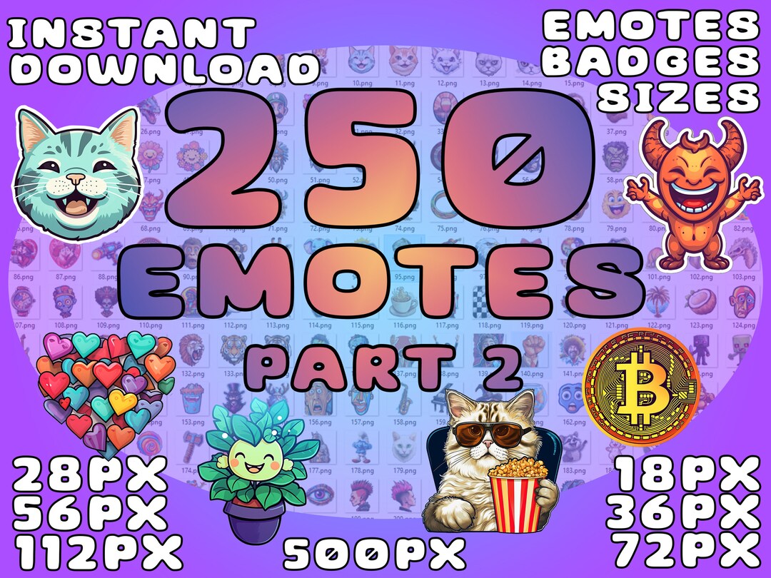 250 Twitch Emotes Pack 7 Sizes Twitch Discord Bundle Emotes - Etsy