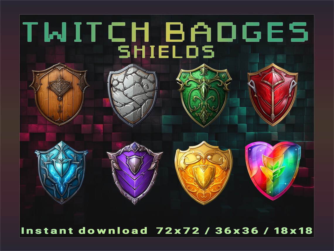 Fantasy Shield Twitch Sub Badges: Loyalty Badges for Streamers (digital ...