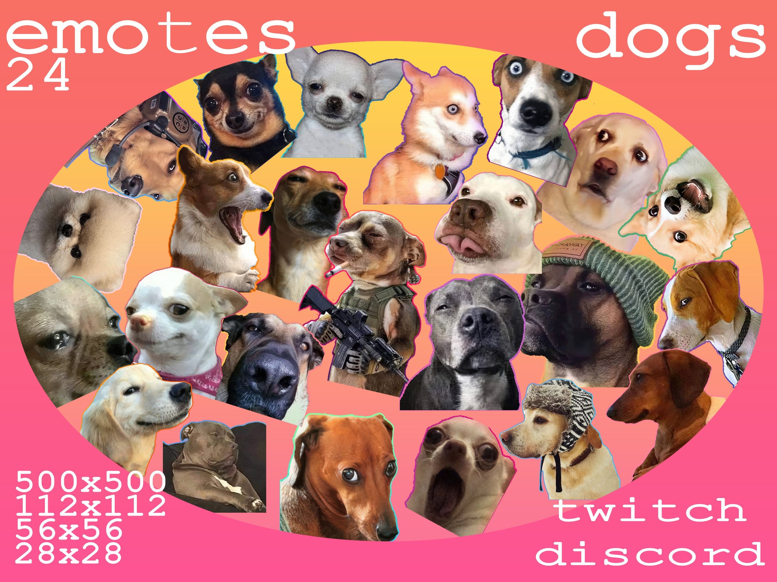 24 Emotes Pack With Funny and Cute Dogs 4 Sizes Twitch - Etsy