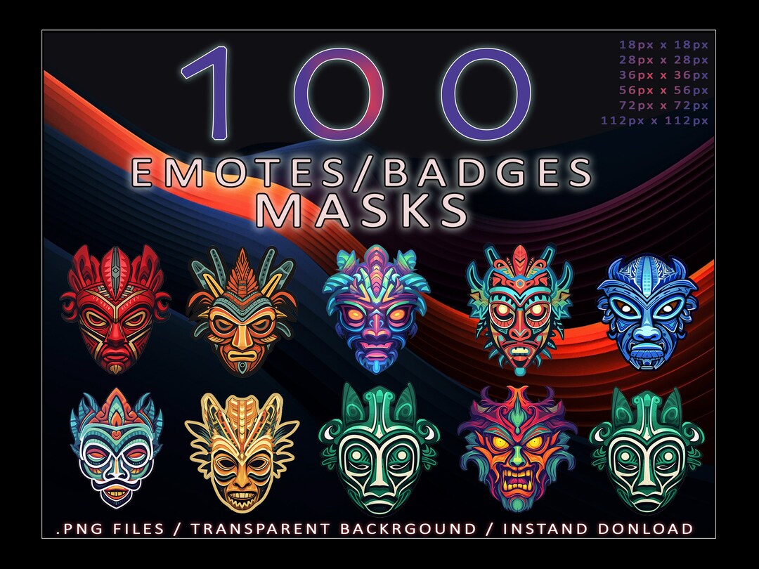 100 Masks Sub Badges/emotes Twitch Badges, Fantasy Emotes, Tribal Masks ...