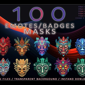 100 Masks Sub Badges/emotes Twitch Badges, Fantasy Emotes, Tribal Masks ...