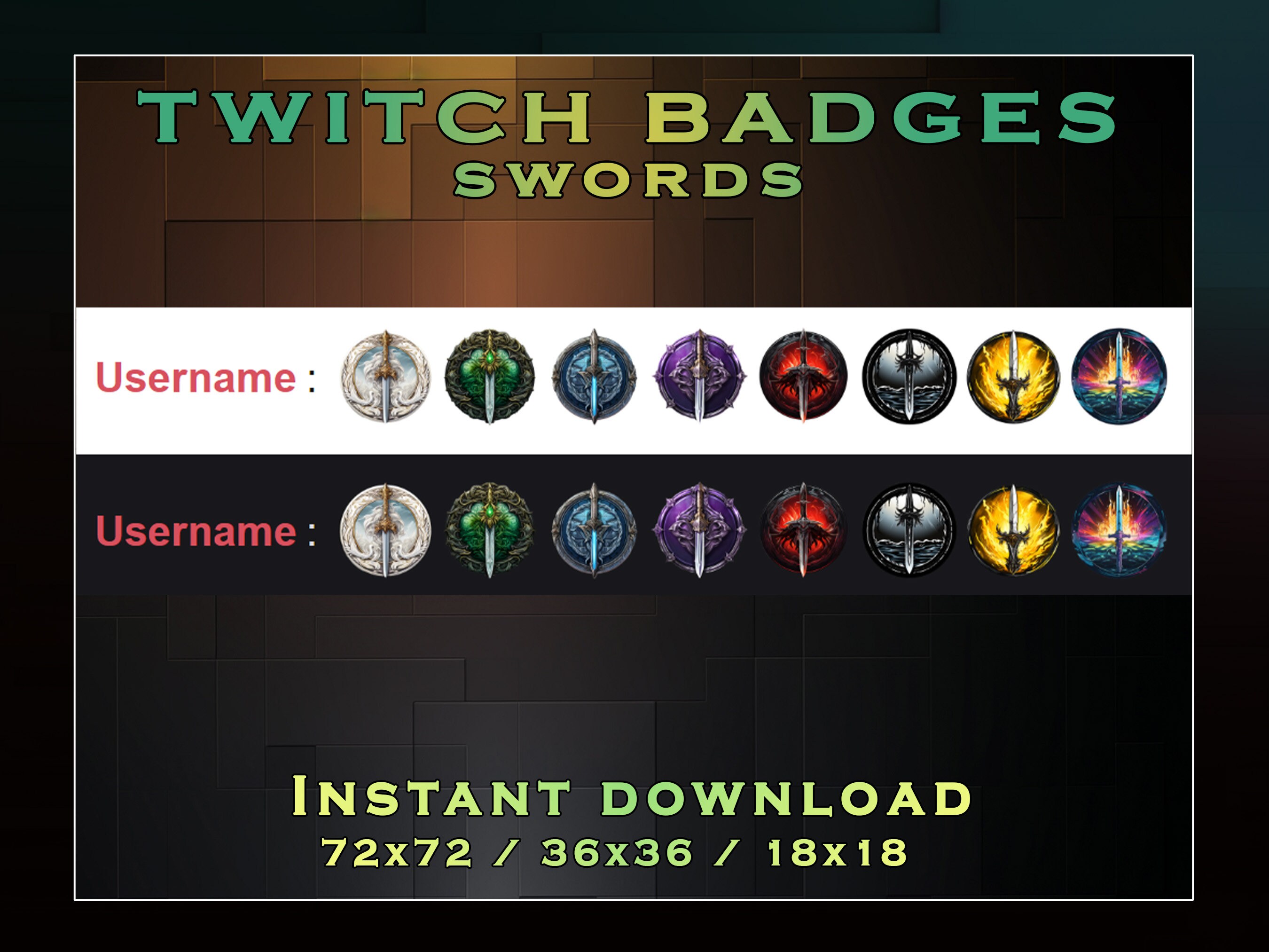 Swords Twitch Sub Badges: Fantasy Stream Subscriber Badges (digital ...