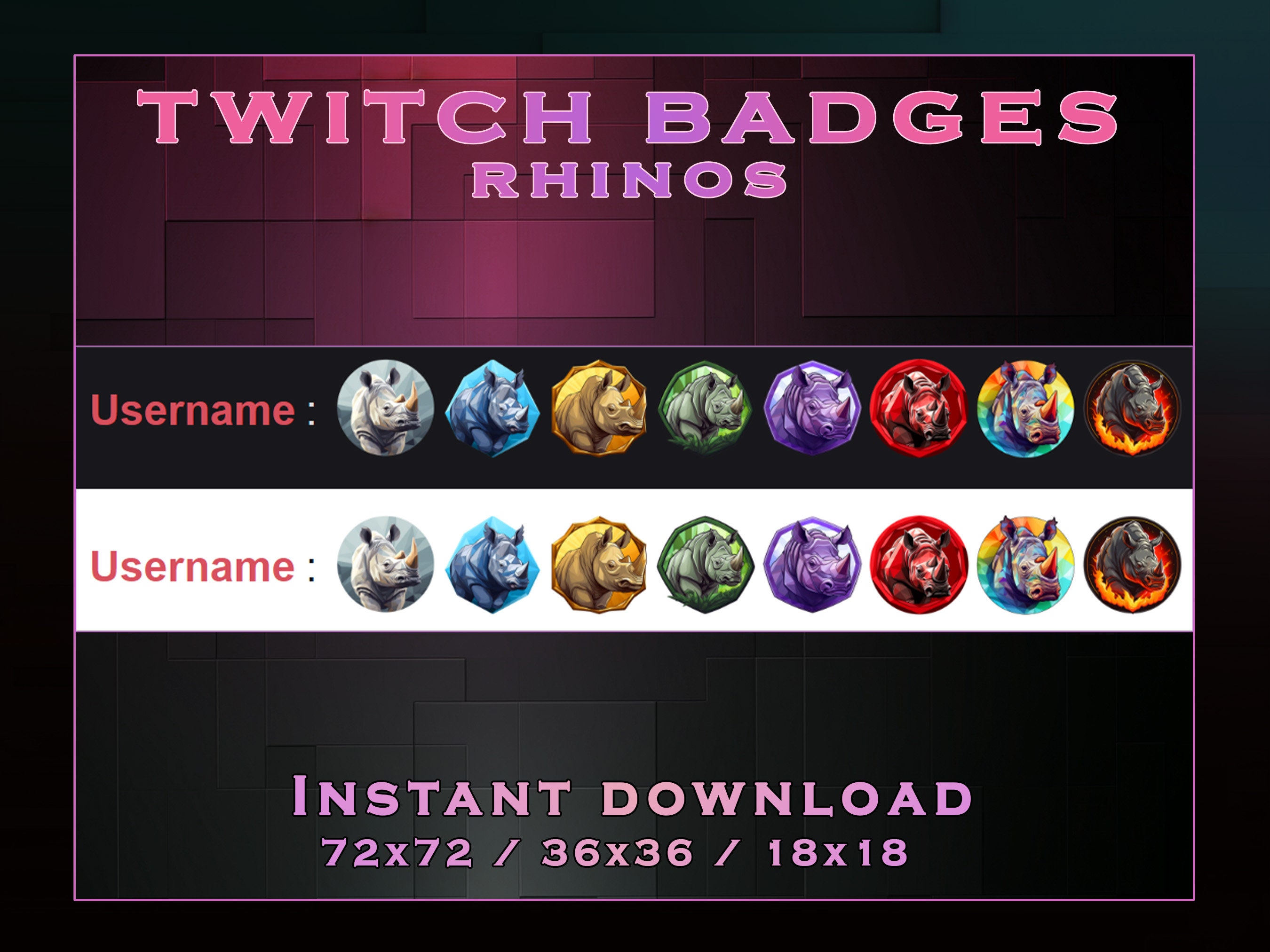 Rhino Sub Badges for Twitch Youtube, Discord | Stream Badges | Twitch ...