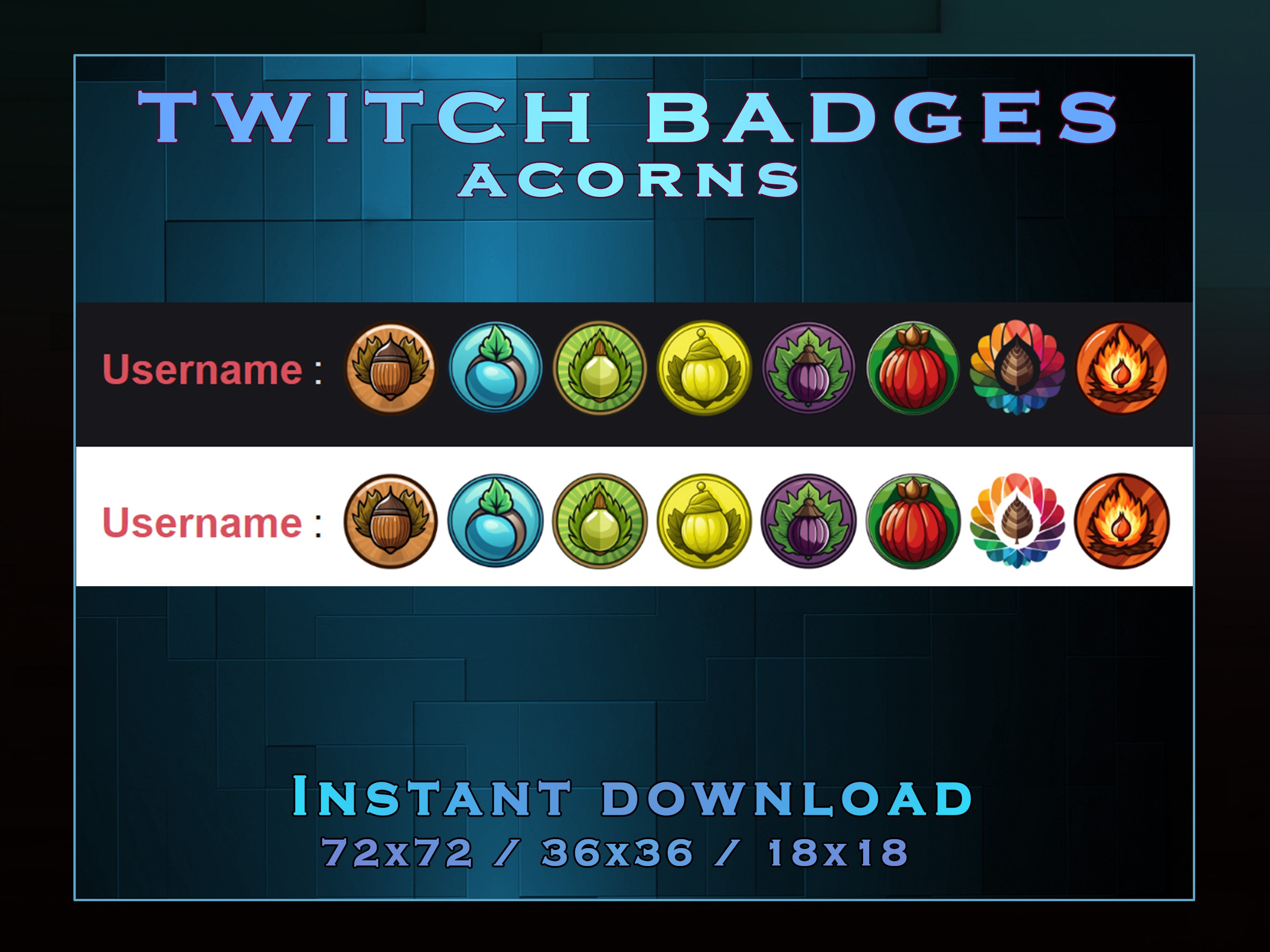 Acorn Twitch Sub Badges: Fantasy Streamer Loyalty Graphics (digital ...