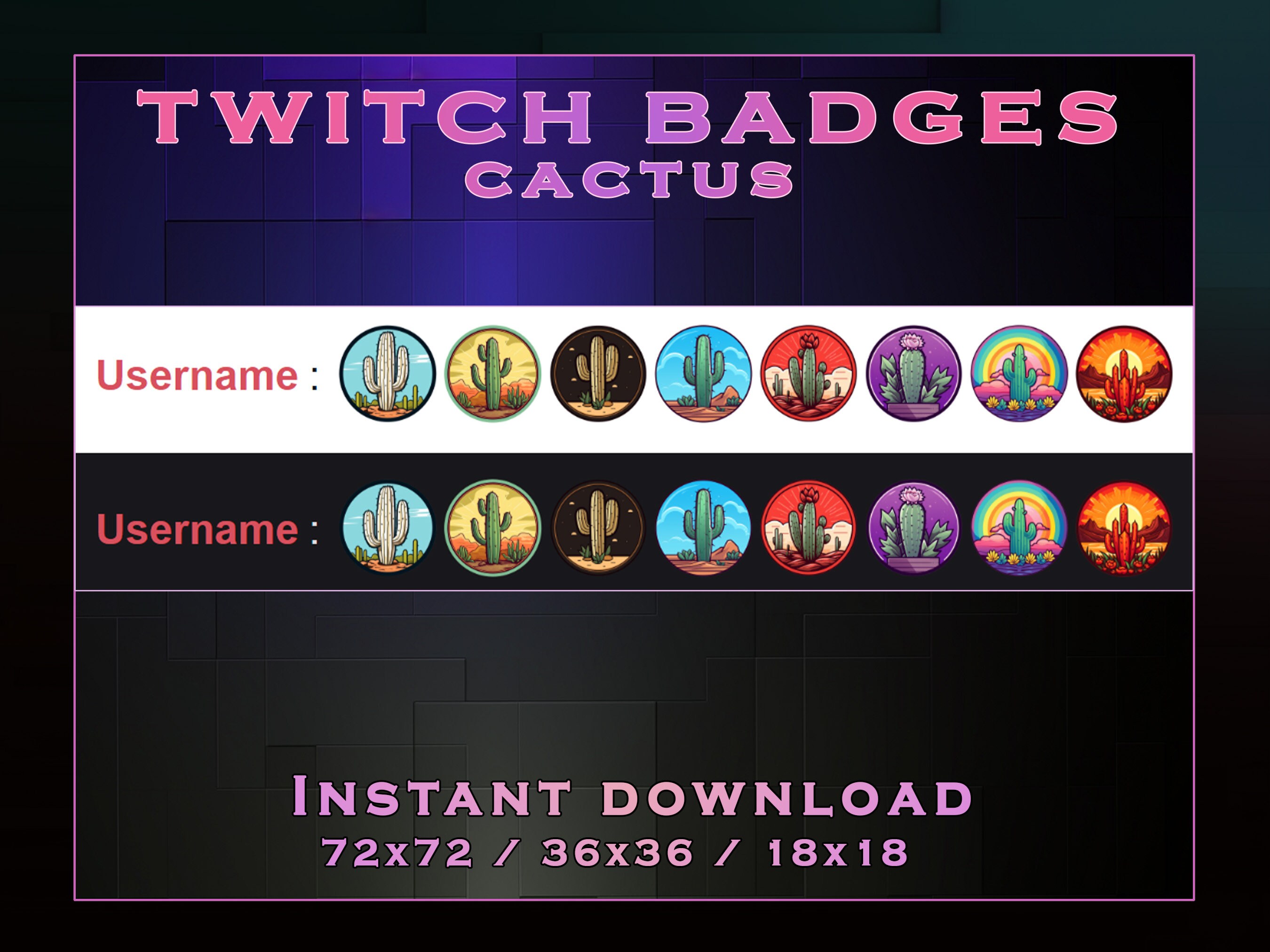 Cactus Sub Badges for Twitch, Youtube, Discord (digital Download) - Etsy