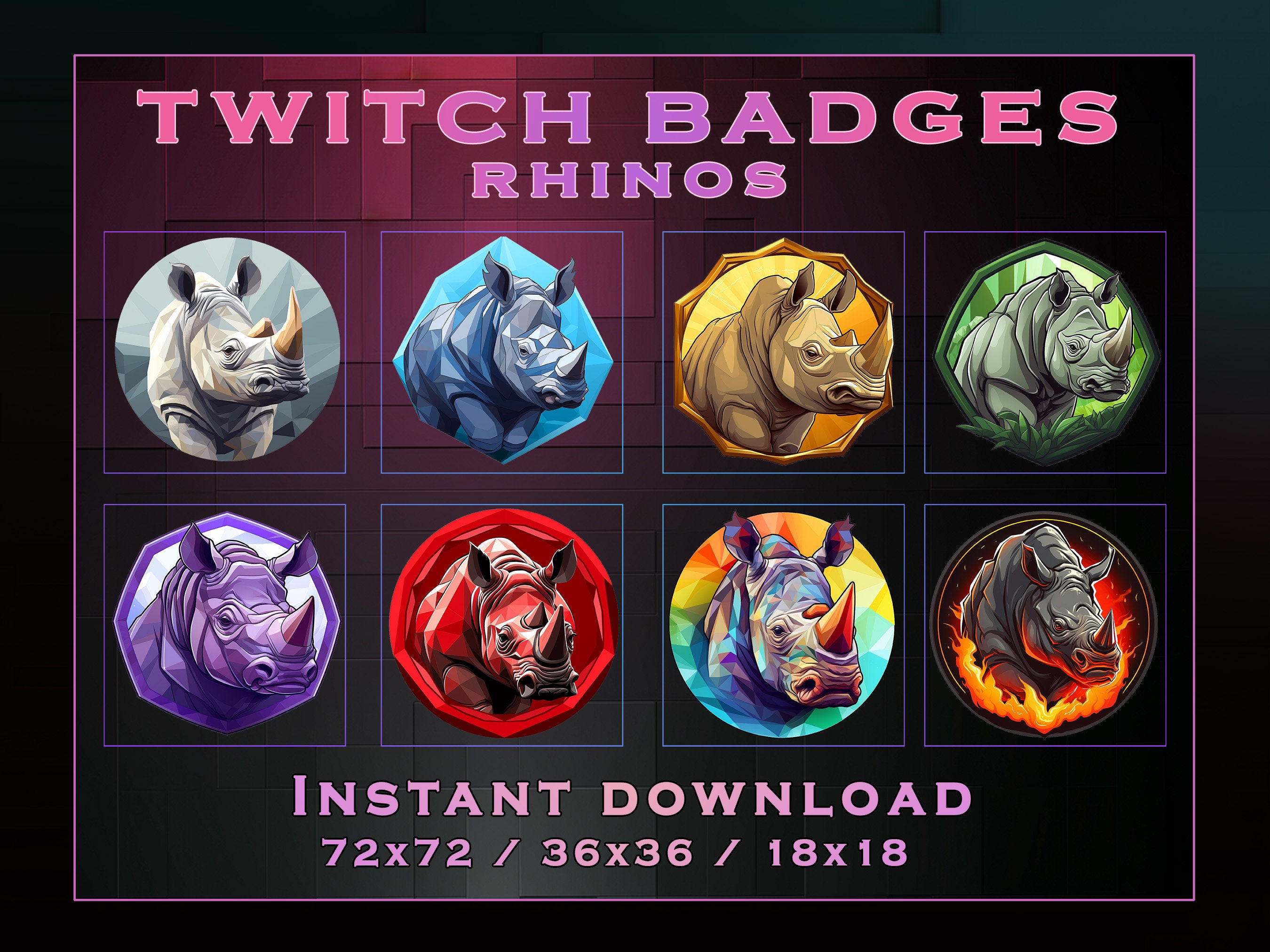 Rhino Sub Badges for Twitch Youtube, Discord | Stream Badges | Twitch ...