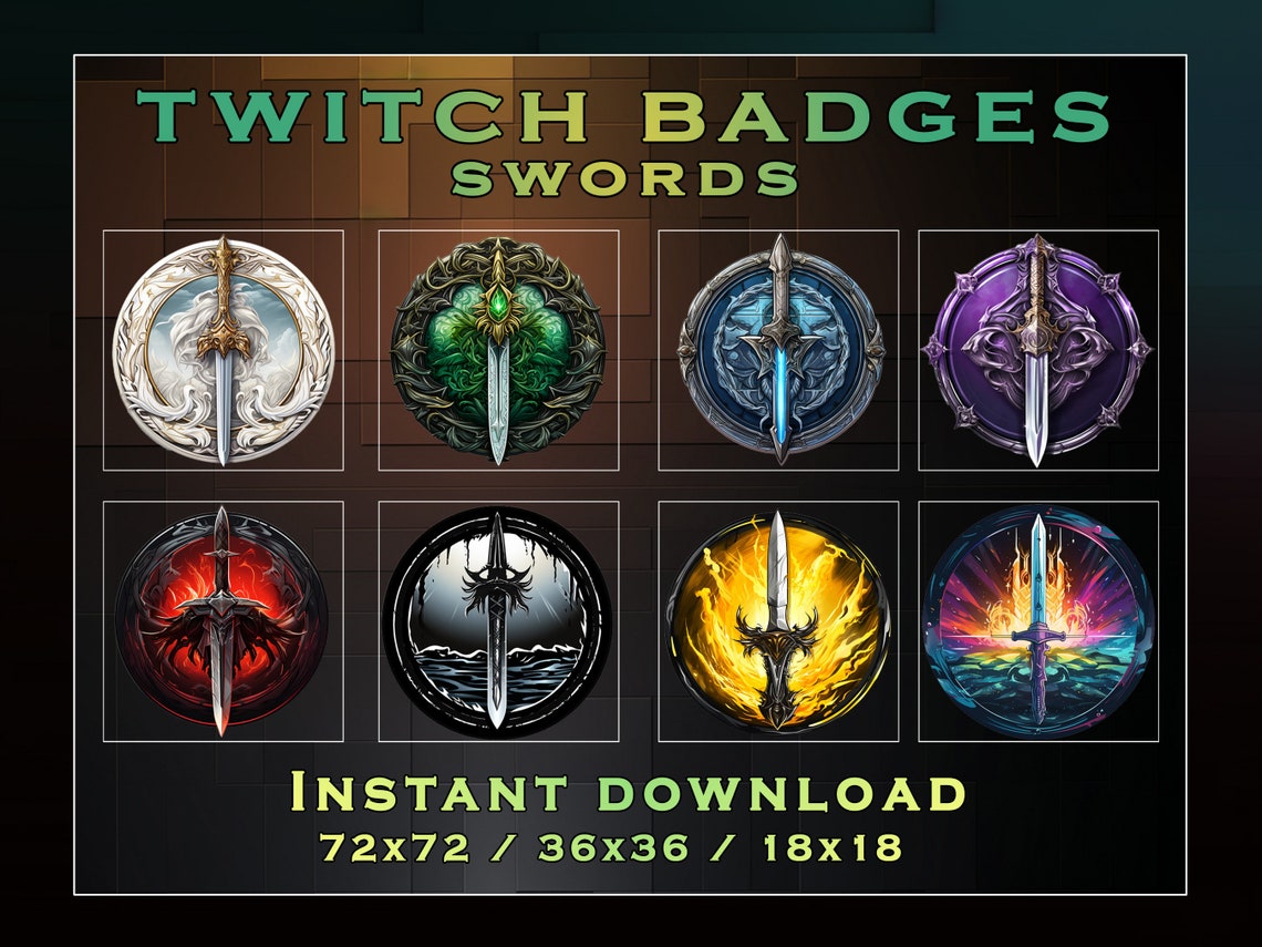 Swords Twitch Sub Badges: Fantasy Stream Subscriber Badges (digital ...