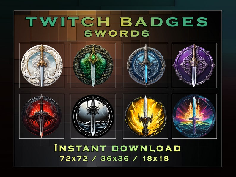 Swords Twitch Sub Badges: Fantasy Stream Subscriber Badges (digital ...
