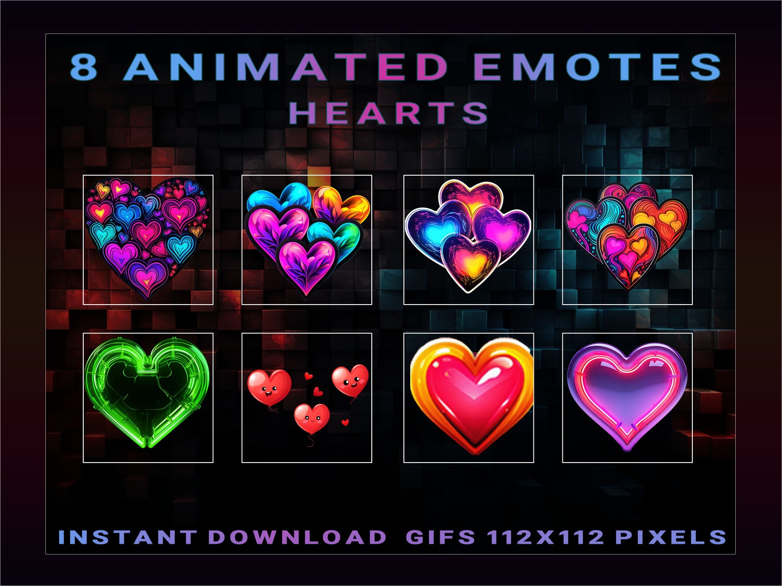 8 Animated Hearts Emotes | Neon Hearts | Live Streaming Animated Emote ...
