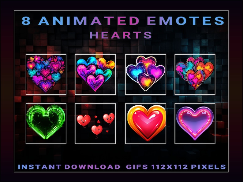 8 Animated Hearts Emotes | Neon Hearts | Live Streaming Animated Emote ...