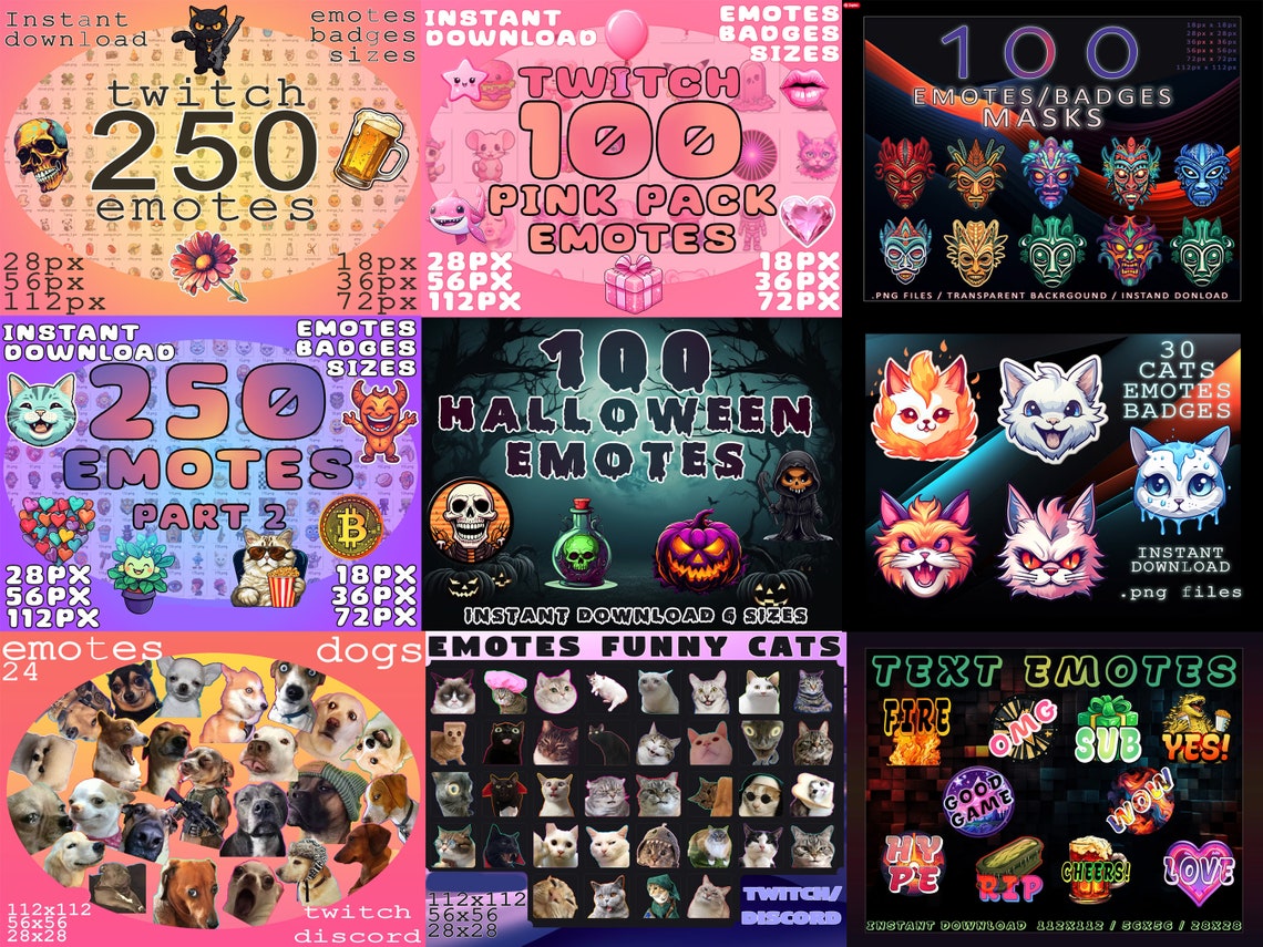 1000 Emotes Mega Pack 2 Free Listings 6 Sizes Twitch Discord Bundle ...