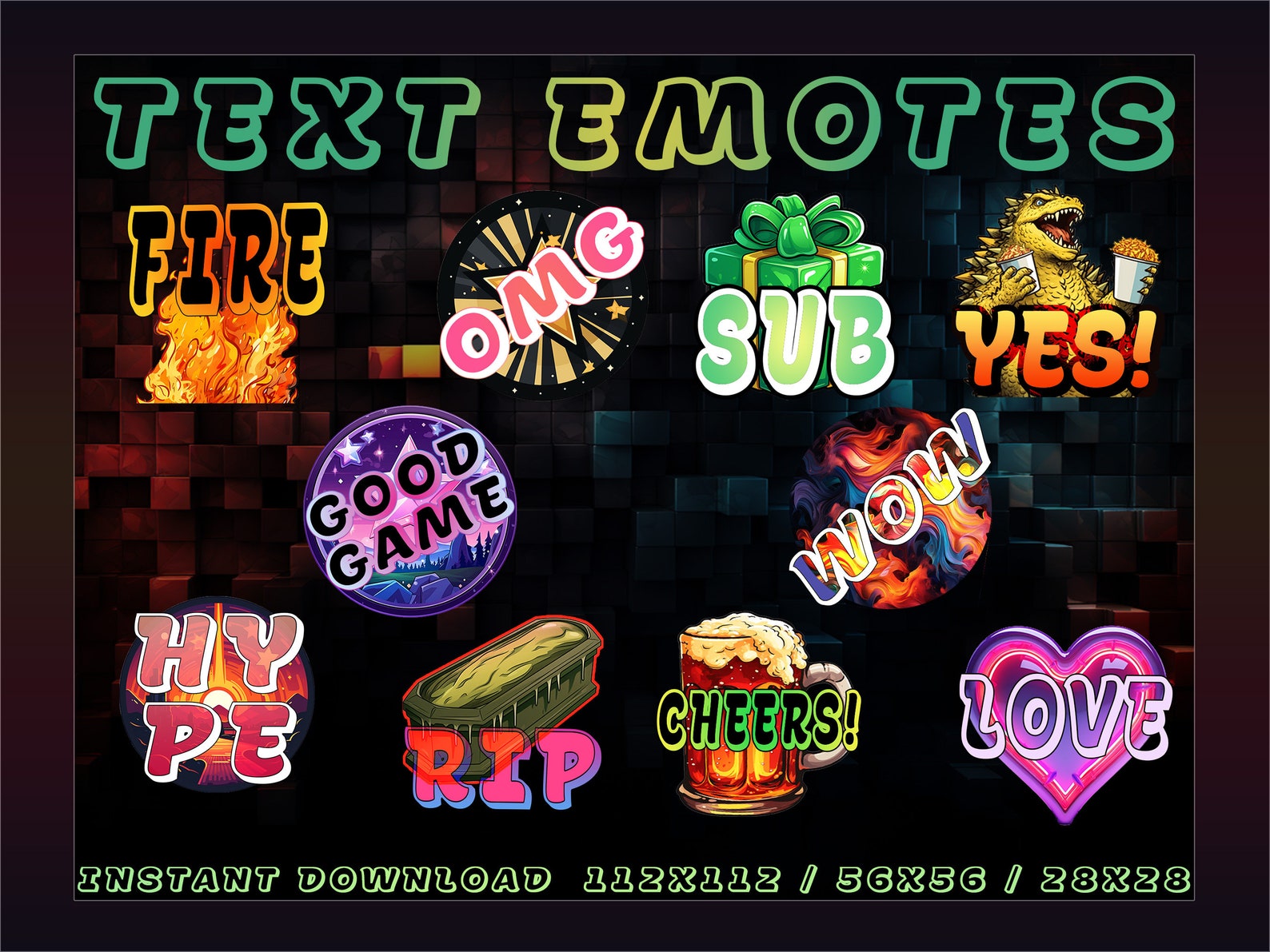 Text Emotes Discord Emotes Unique Emotes GG, Love, Rip, Hype - Etsy