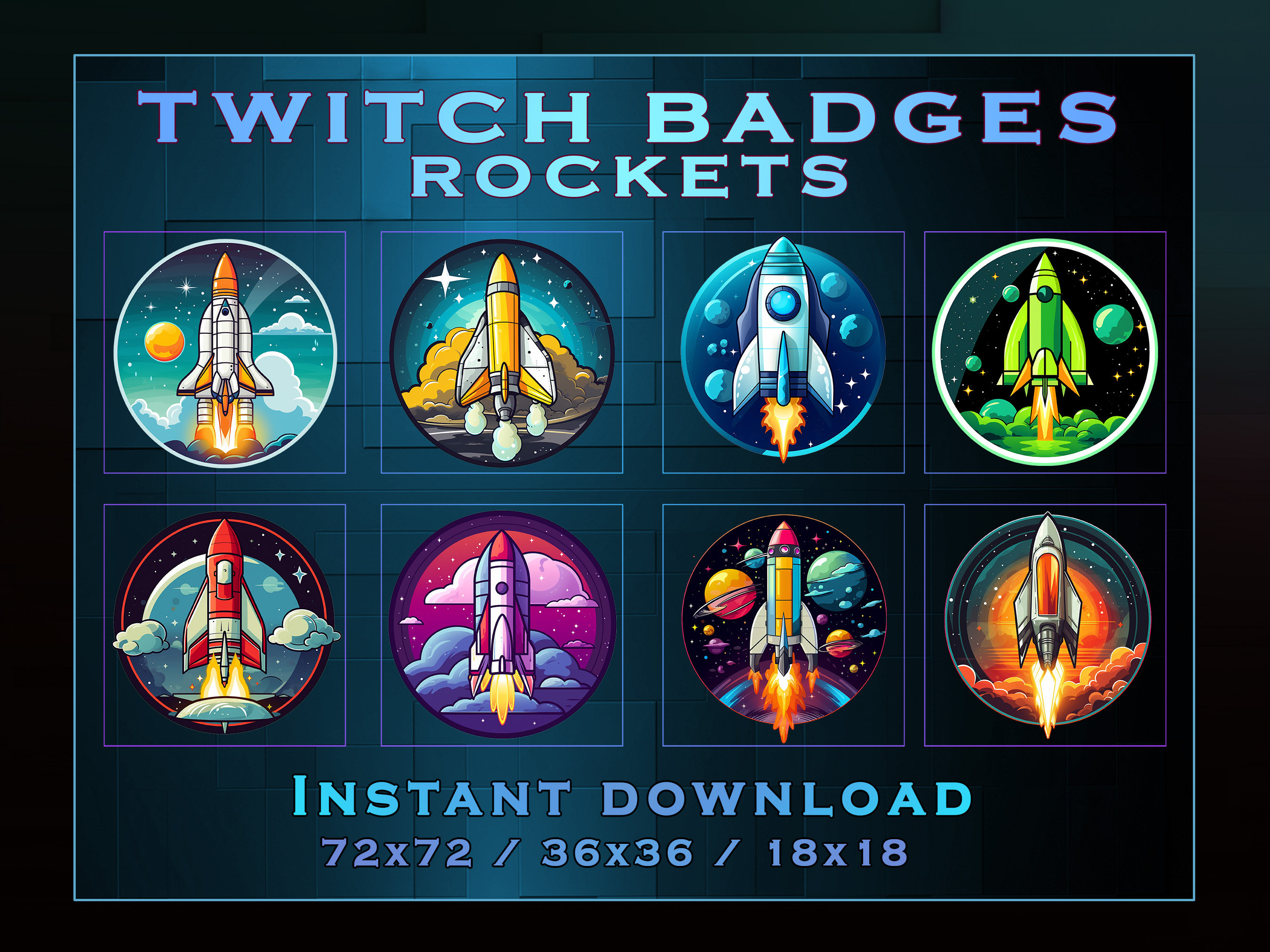 Space Rockets Sub Badges for Twitch Youtube Discord | Stream Badges | Twitch Sub Badges ...