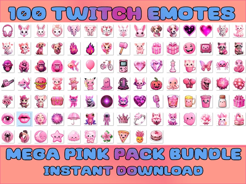 100 Twitch Emotes Pink Pack 6 Sizes, Twitch, Discord, Bundle Emotes - Etsy