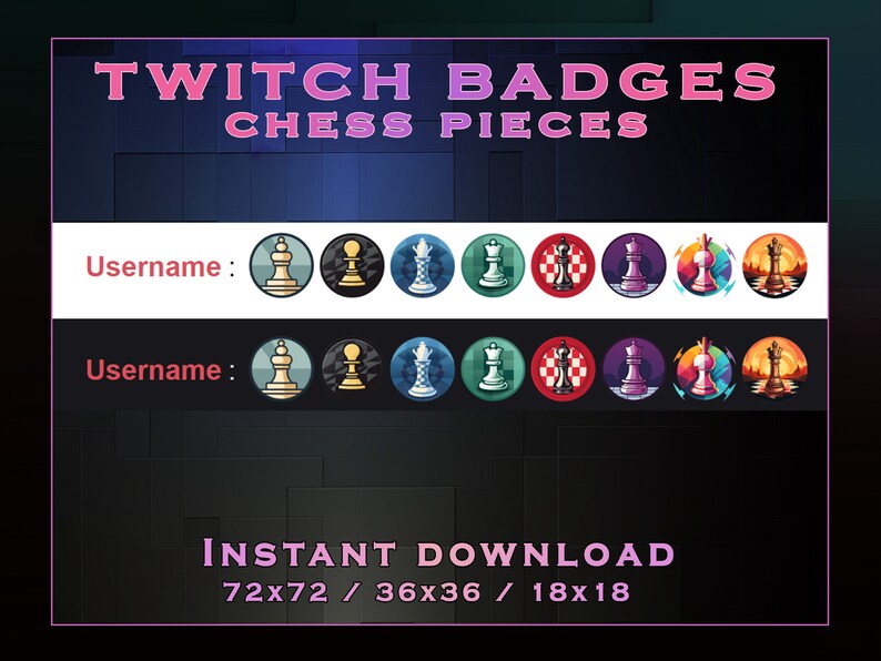 Chess Pieces Sub Badges for Twitch, Youtube, Discord (digital Download ...