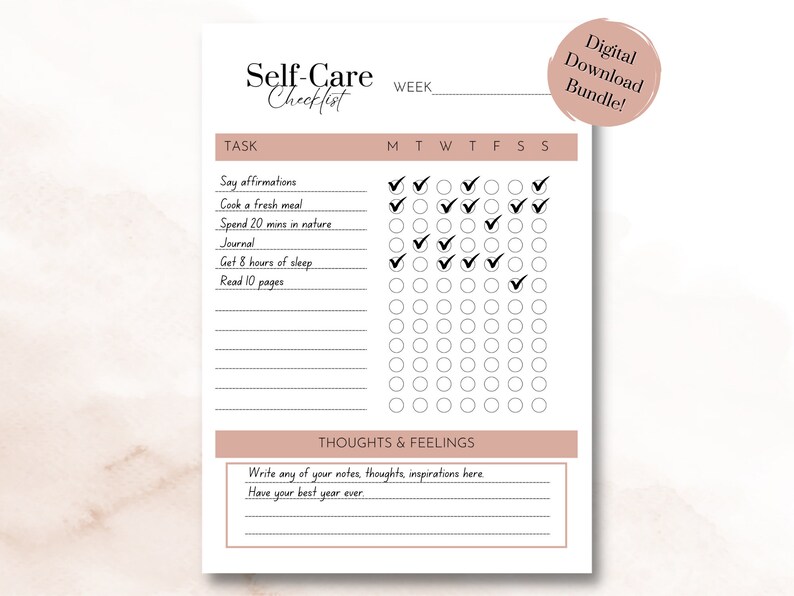 Self Care Checklist, Self-care Planner, Selfcare Journal Tracker ...