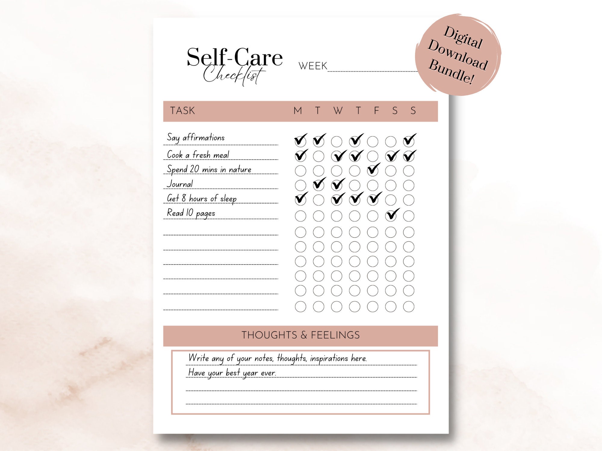 Self Care Checklist, Self-care Planner, Selfcare Journal Tracker ...