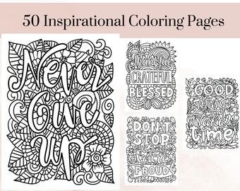 Inspirational Quotes Coloring Pages, 30 Adult Coloring Pages for Mental ...