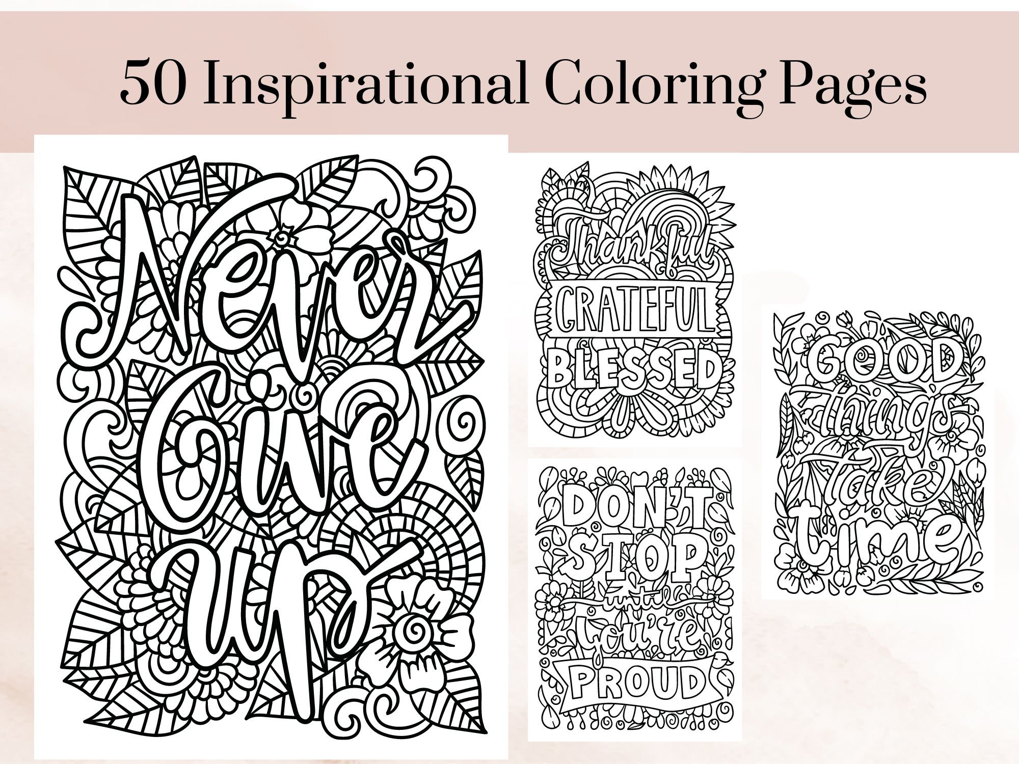 50 Adult Motivational Coloring Pages, Mental Health, Relaxation ...