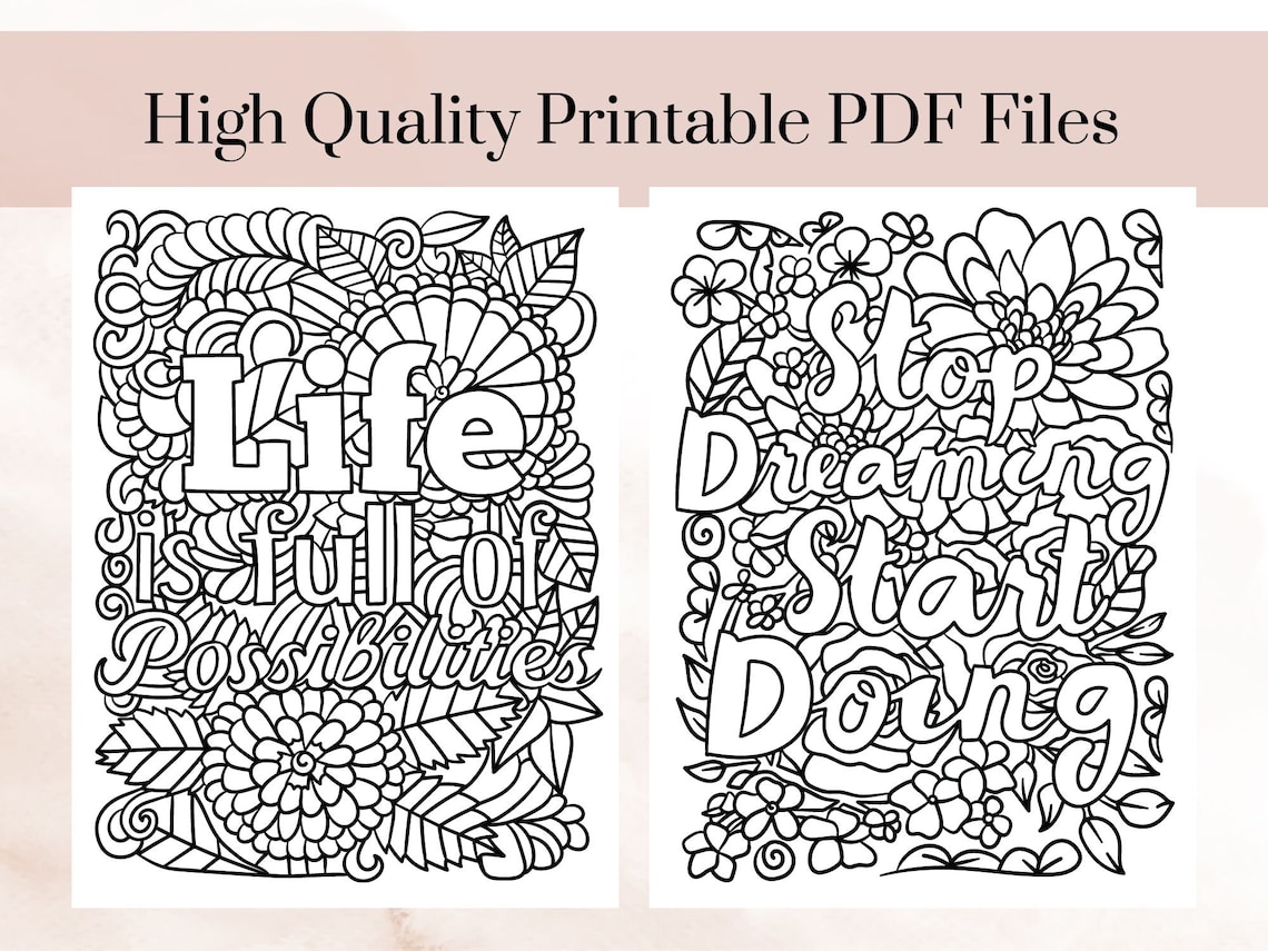 50 Adult Motivational Quotes Coloring Pages for Mental Health and ...