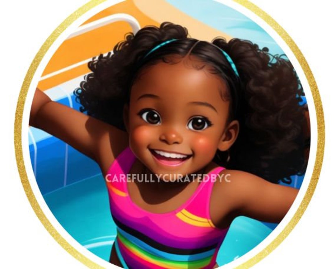 Splish Splash: Digital Decal of a Cute Black Little Girl in the Pool ...
