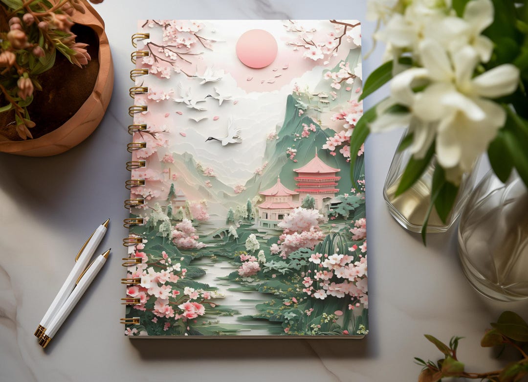 Japanese Cherry Blossom Notebook – Sakura Landscape Art Journal - Etsy