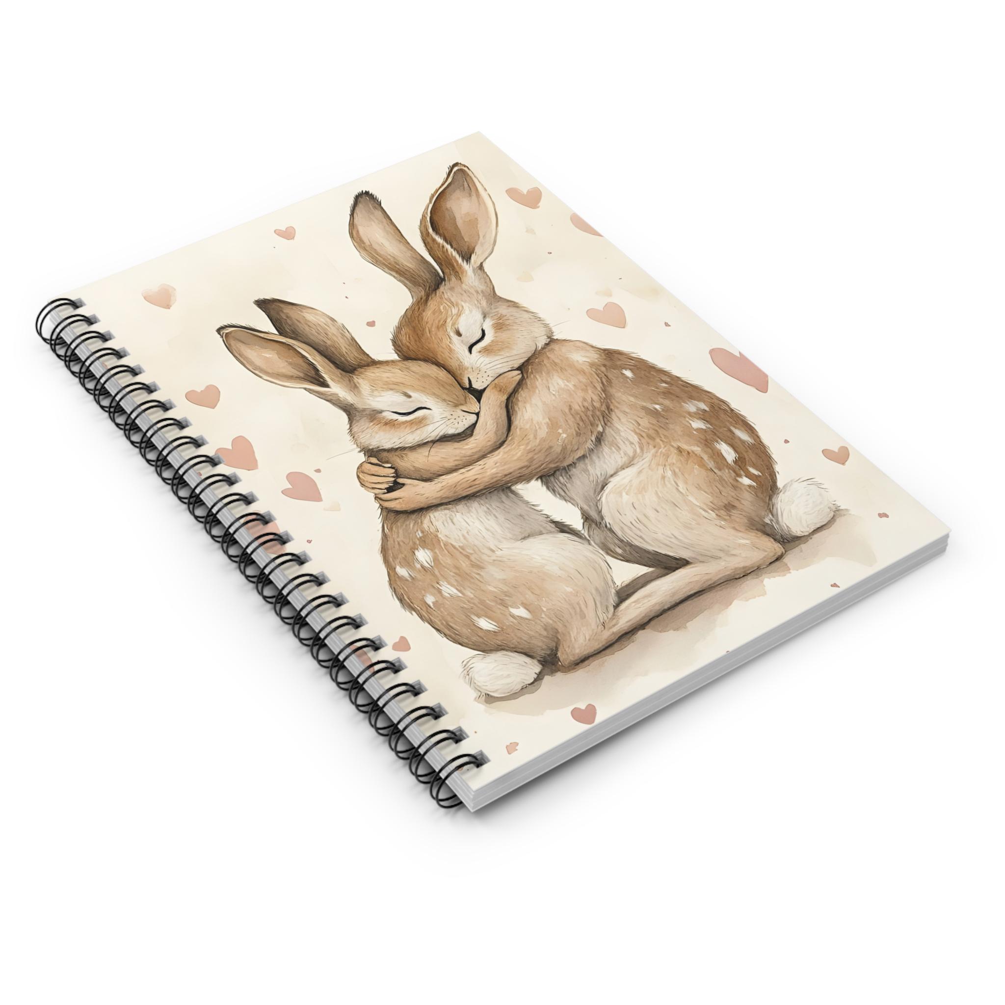 Cute Bunny Notebook - Hugging Rabbit Couple Design | Spiral Bound ...