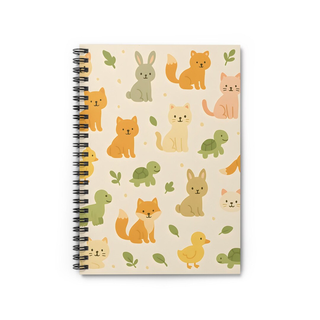 Kawaii Animal Spiral Notebook - Cute Cat, Bunny, Turtle, Fox Design ...