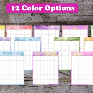 Blank Monthly Calendar | Colourful | 12 Different Colour Options ...