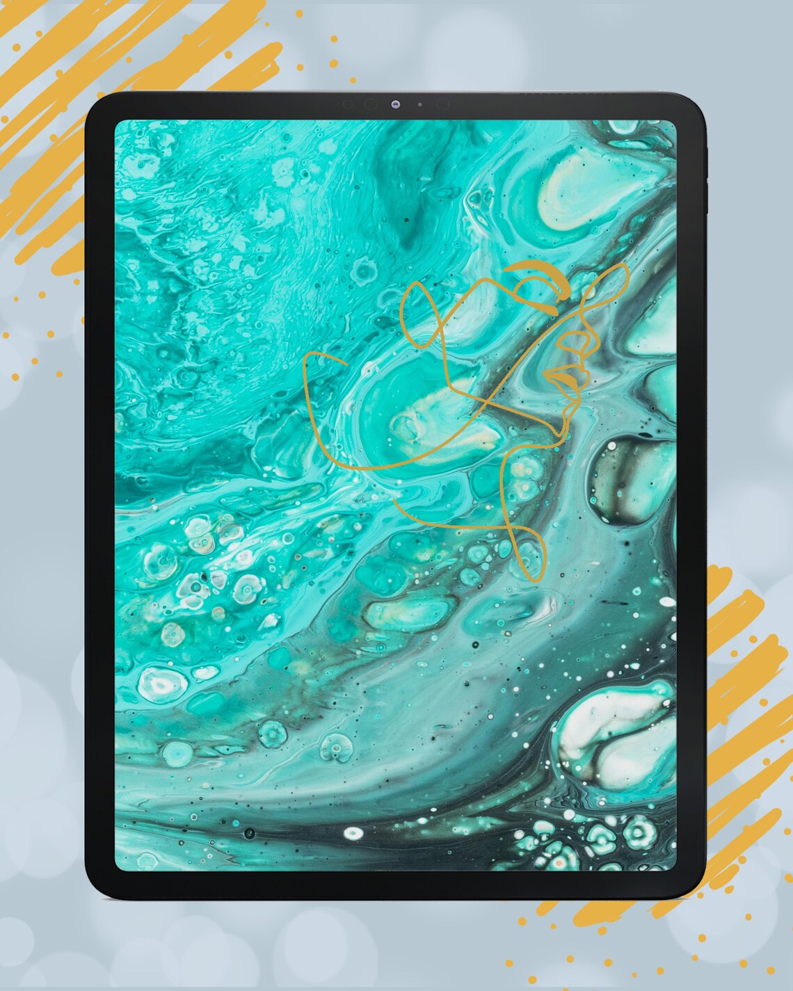 Aesthetic Teal and Gold Pad Wallpapers | 3 Tablet Background Designs ...