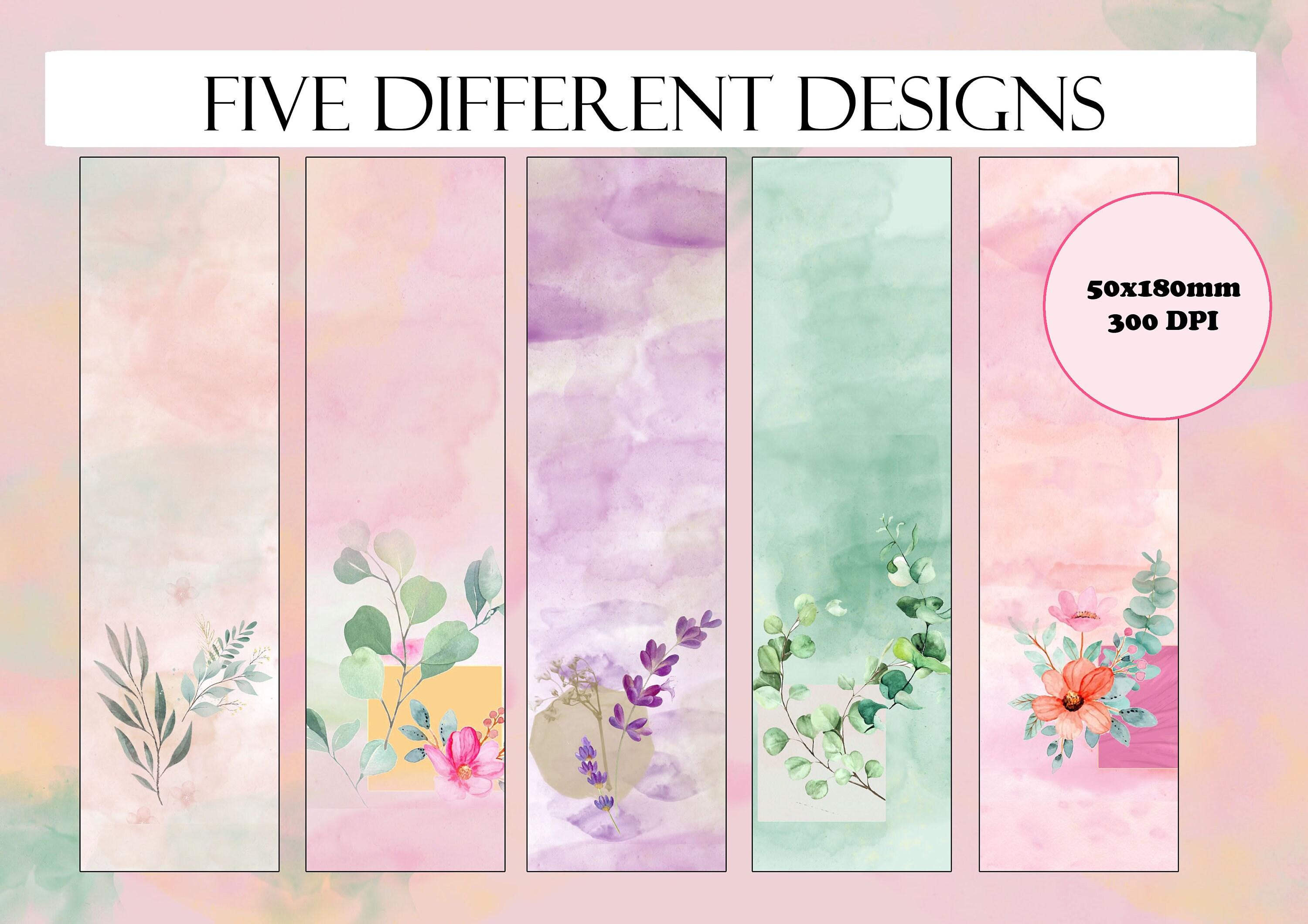 Bookmarks | Printable | Botanical | Watercolor | Five Different Designs ...