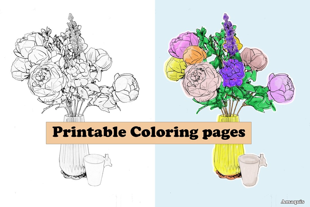 Four Plant Flower Coloring Pages Skecth Like Printable PDF Download - Etsy