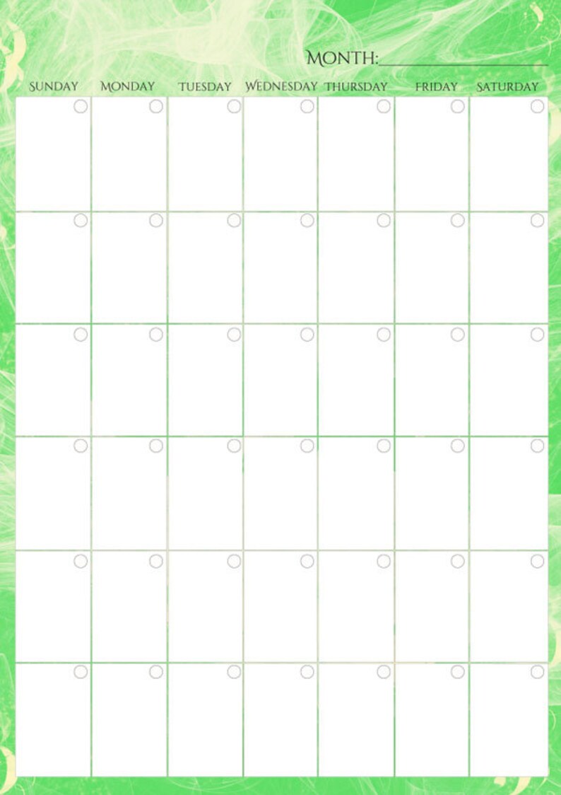 Blank Monthly Calendar Colourful 12 Different Colour Options Sunday or ...