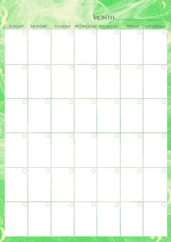 Blank Monthly Calendar Colourful 12 Different Colour Options Sunday or ...