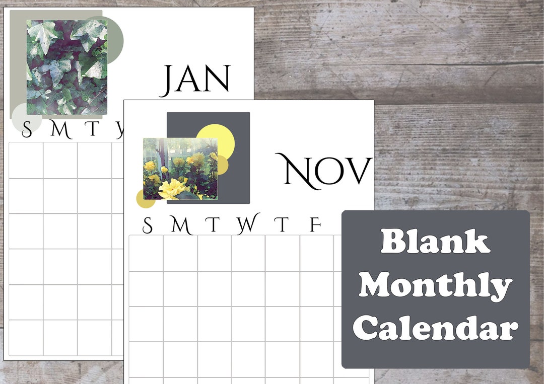 Blank Monthly Calendar | Flower Plant Theme | 12 Different Designs ...