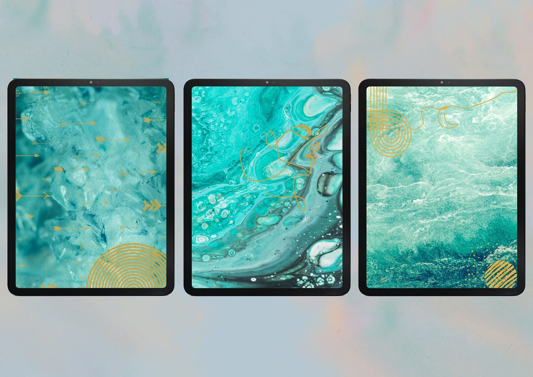 Aesthetic Teal and Gold Pad Wallpapers | 3 Tablet Background Designs ...