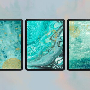 Aesthetic Teal and Gold Pad Wallpapers | 3 Tablet Background Designs ...