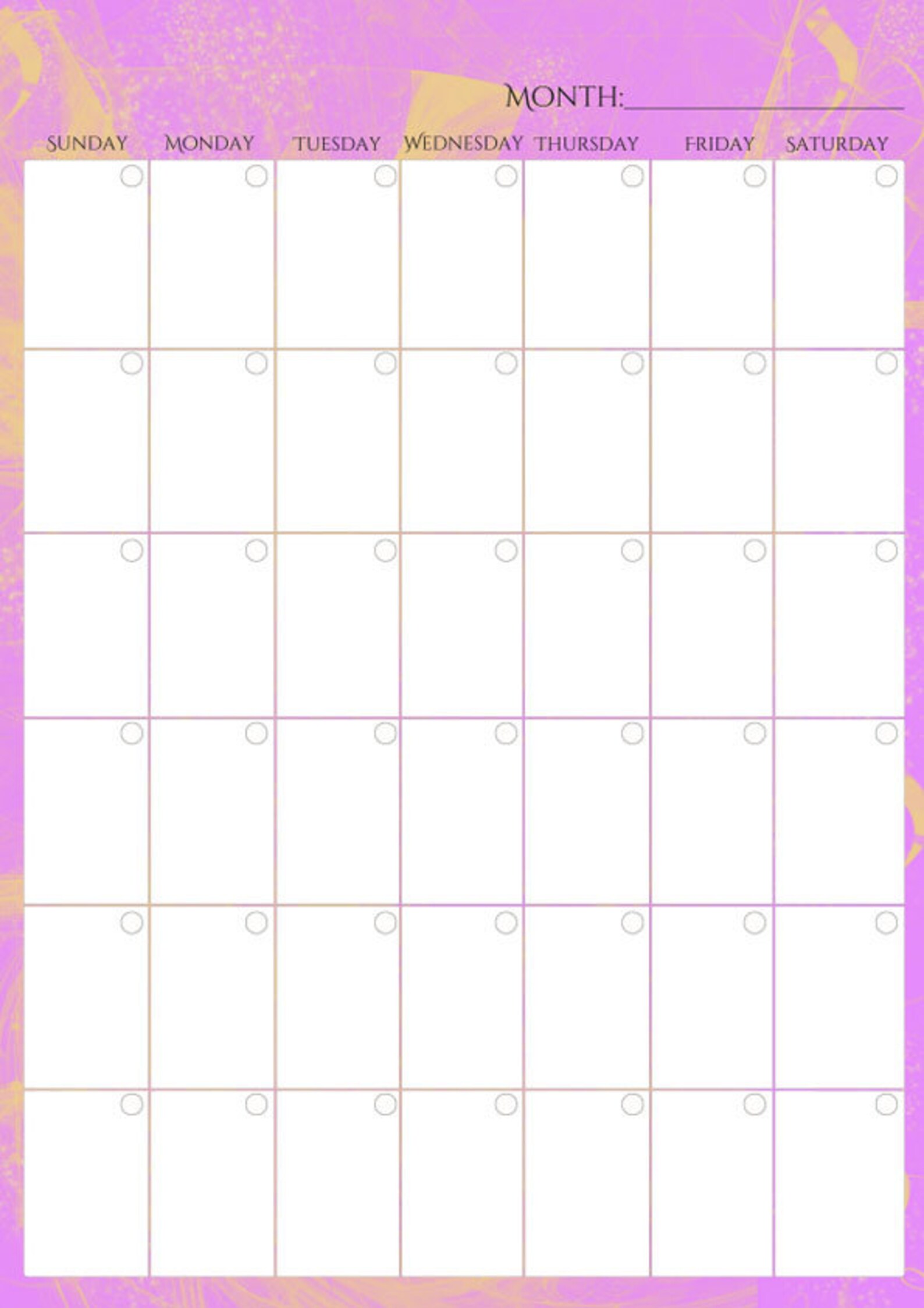 Blank Monthly Calendar Colourful 12 Different Colour Options Sunday or ...