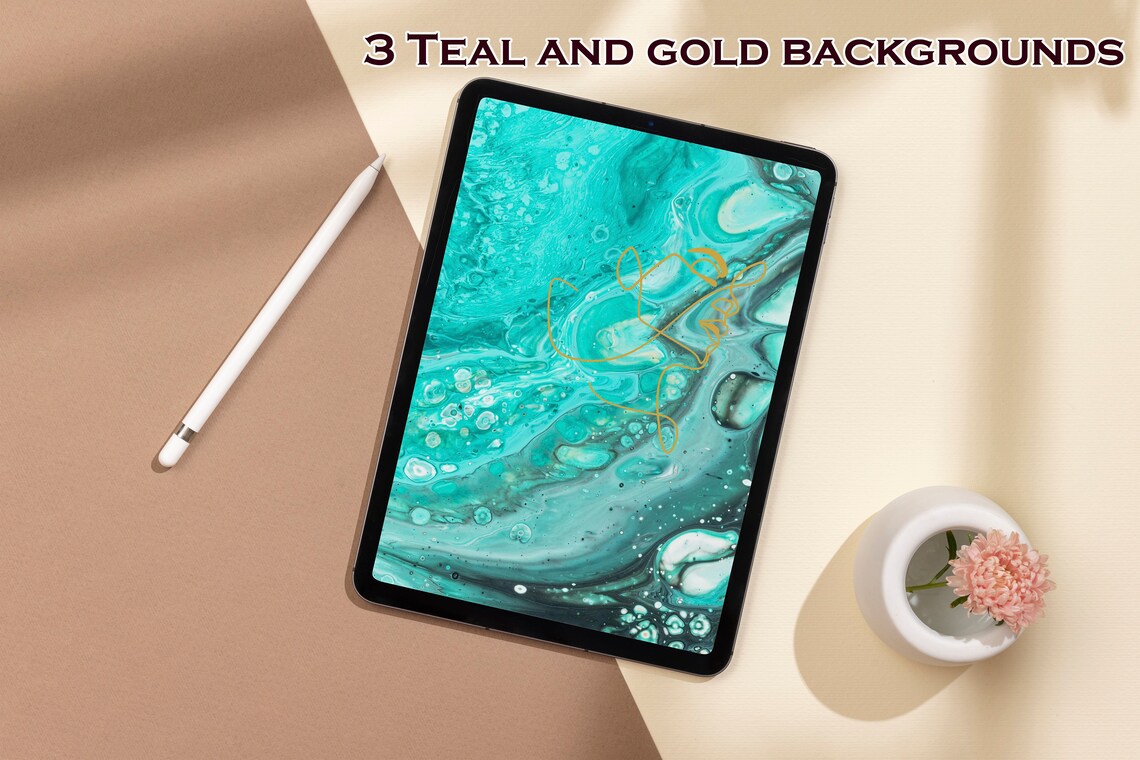 Aesthetic Teal and Gold Pad Wallpapers | 3 Tablet Background Designs ...