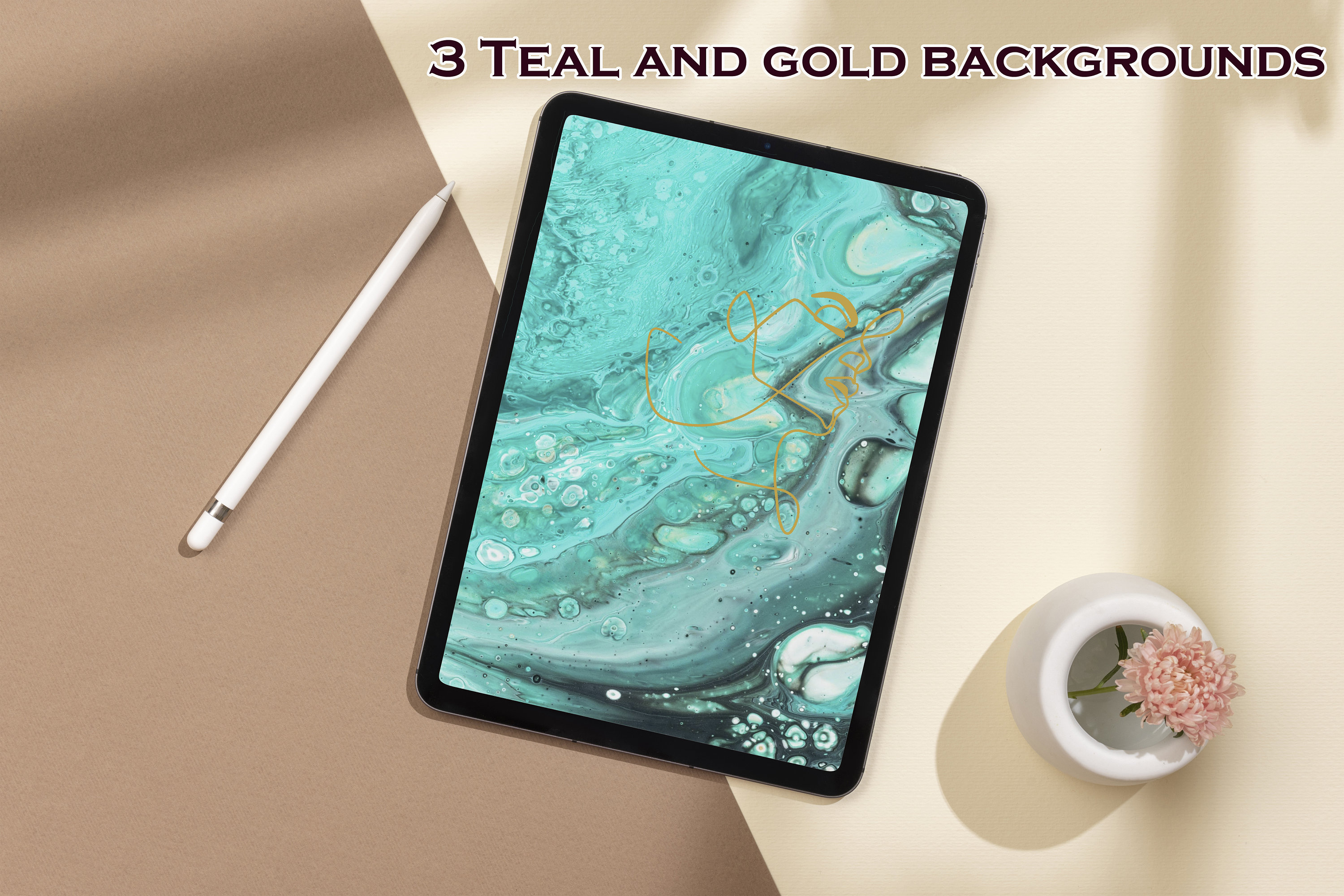 Aesthetic Teal and Gold Pad Wallpapers | 3 Tablet Background Designs ...