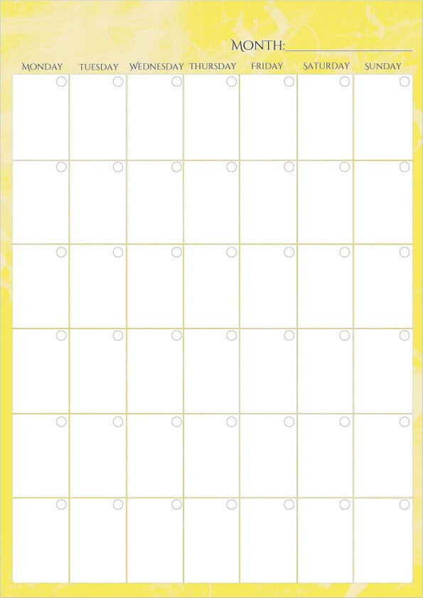 Blank Monthly Calendar | Colourful | 12 Different Colour Options ...