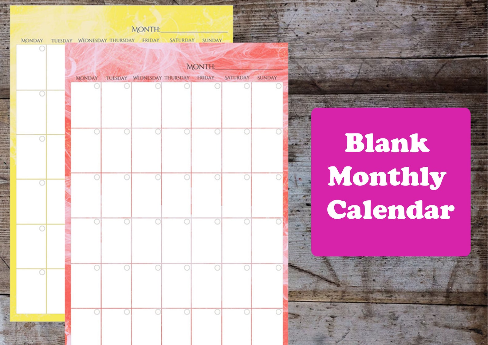 Blank Monthly Calendar Colourful 12 Different Colour Options Sunday or ...