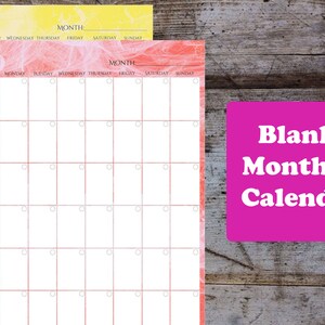 Blank Monthly Calendar | Colourful | 12 Different Colour Options ...