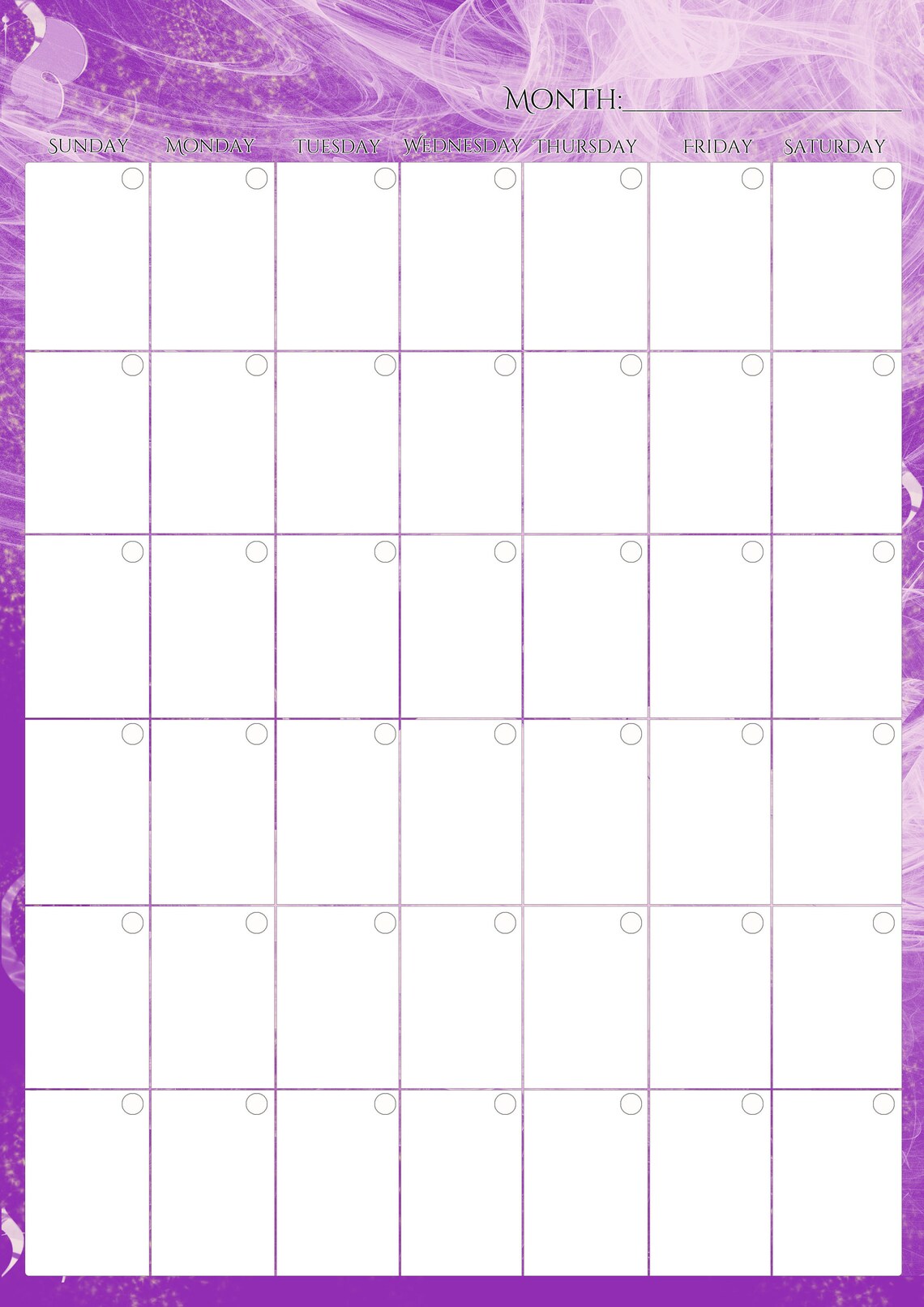 Blank Monthly Calendar Colourful 12 Different Colour Options Sunday or ...