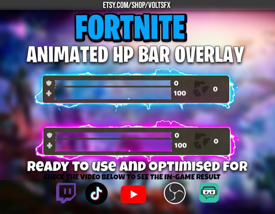 2x Fortnight Outline Health Bar Overlays Blue and Purple OBS, Xsplit ...